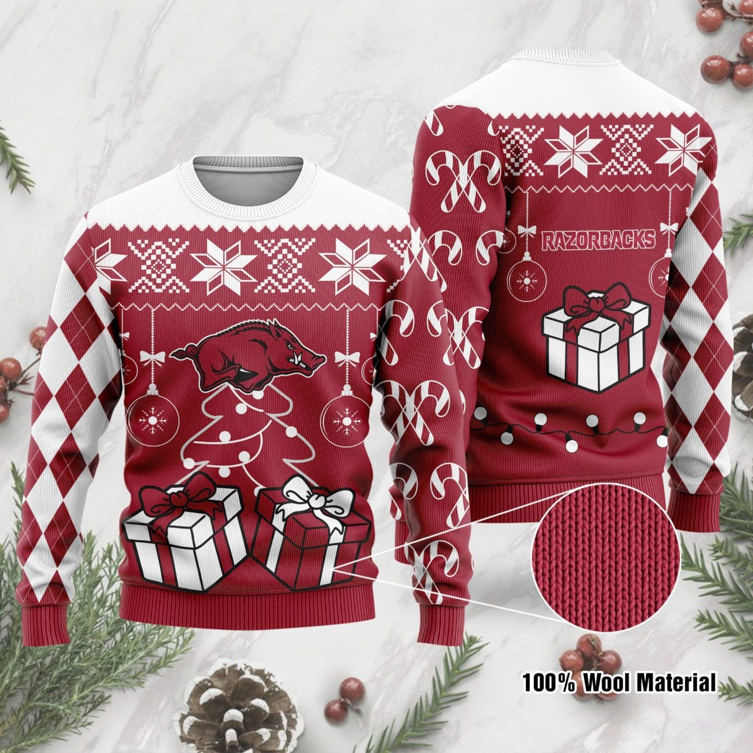 Arkansas Razorbacks Tree Gift Box Christmas Ugly Sweater - REVER LAVIE