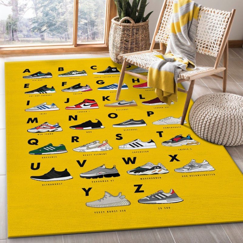 Sneakers Alphabet Yellow Area Rug Home Decor - REVER LAVIE