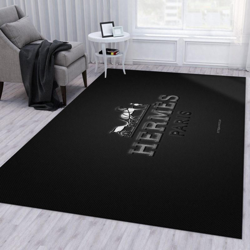 Hermes Logo Black Background Area Rug Carpet - REVER LAVIE