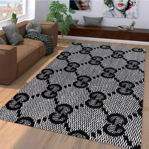 Gucci Golden Logo In Black Background Area Rug - REVER LAVIE