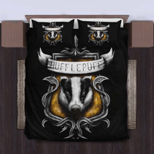 Harry Potter Hufflepuff House Logo In Black Background Bedding Set Twin ...