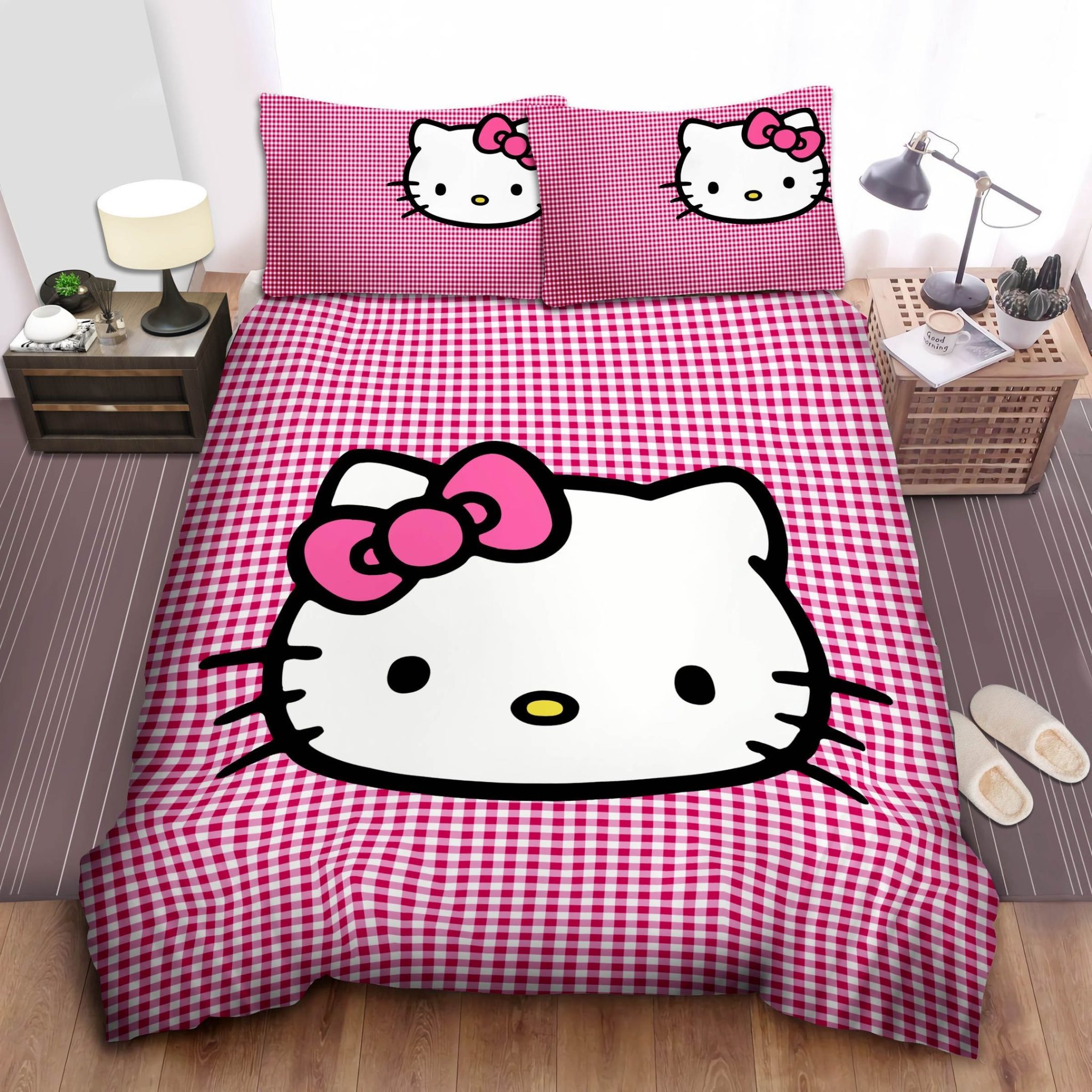 Hello Kitty Red And White Plaid Background Bedding Set Twin - REVER LAVIE
