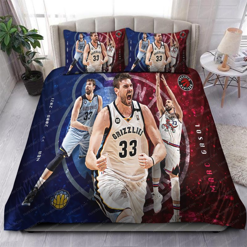 Marc Gasol Toronto Raptor In Blue And Red Background Bedding Set ...