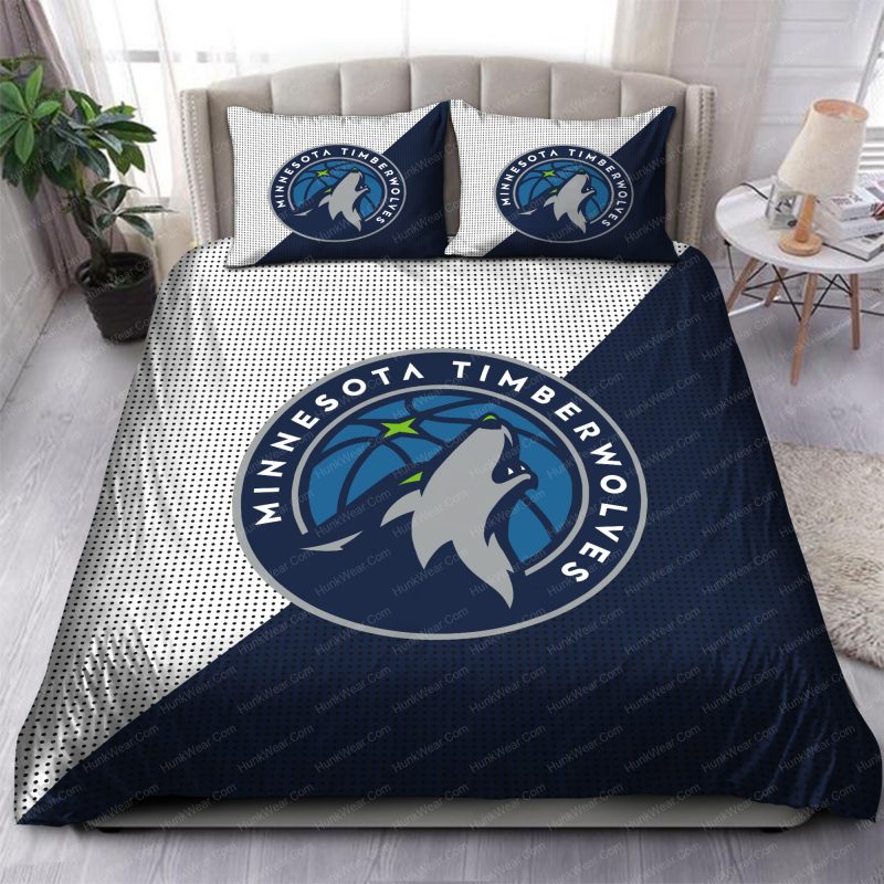 Minnesota Timberwolves Logo In White And Navy Background Bedding Set ...